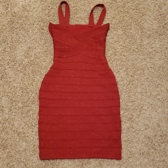 Dresses | Bodycon Red Metallic Dress | Poshmark